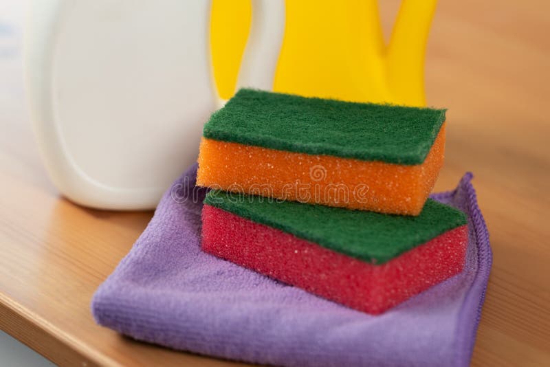 Cleaning Detergents and Tools on a Kitchen Counter Stock Image - Image ...