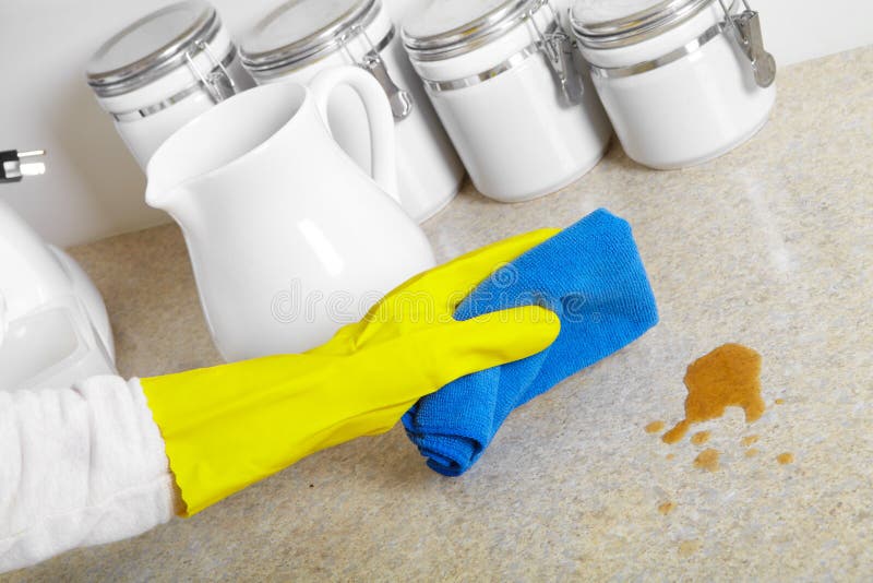 Cleaning dinner table stock photo. Image of grit, hand - 109658282