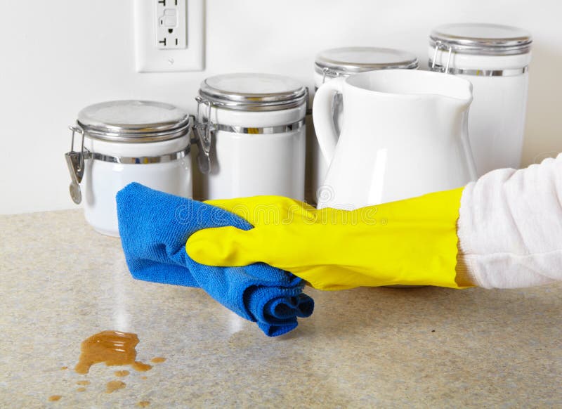 Cleaning dinner table stock photo. Image of grit, hand - 109658282