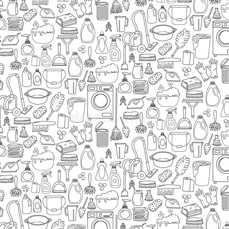 Cleaning Doodle Element Icon Seamless Pattern Stock Illustration ...