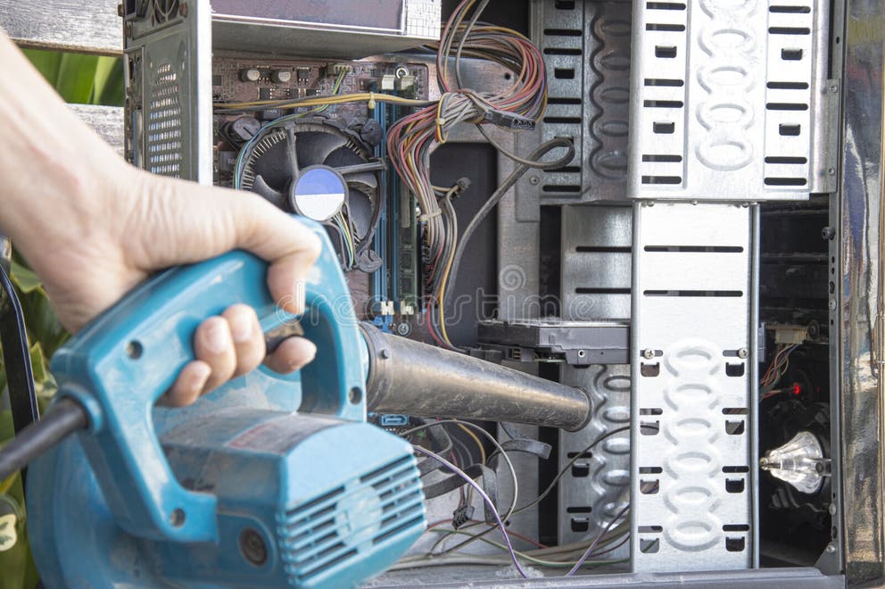 Cleaning a Dusty Computer with a Blower Stock Photo - Image of gear ...