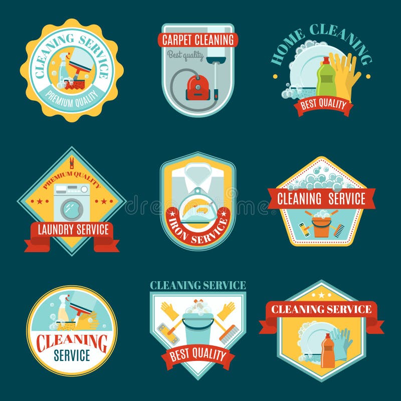 Cleaning Emblems Set stock vector. Illustration of cleaning - 70798107