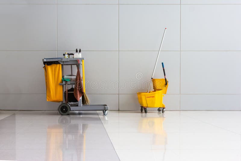 Cleaning Equipment in Hallway Stock Photo - Image of cleaning ...