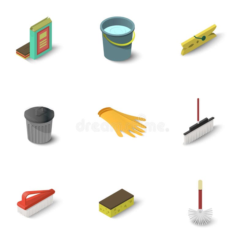 Cleaning Equipment Icons Set, Isometric Style Stock Vector ...