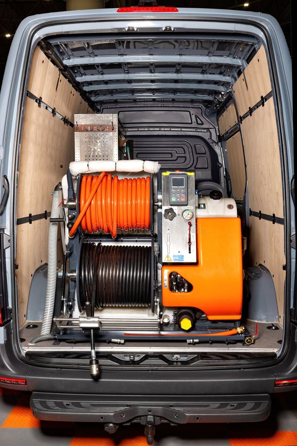 High-pressure Cleaning Equipment Installed in Van Interior with Hoses ...