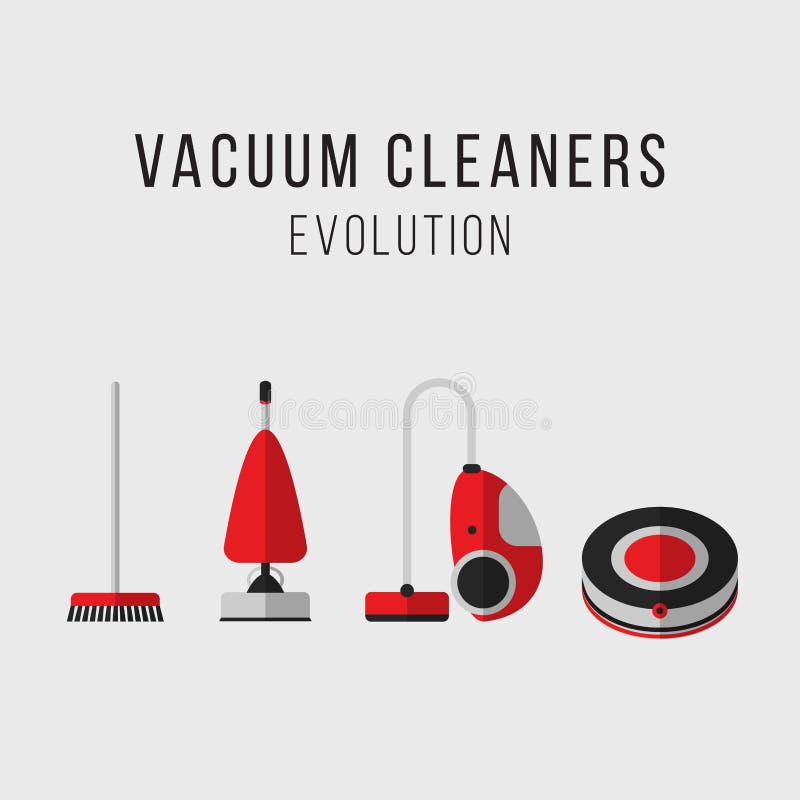 Cleaning Equipment Set. Vacuum Cleaners Evolution. Icons. Flat Style ...