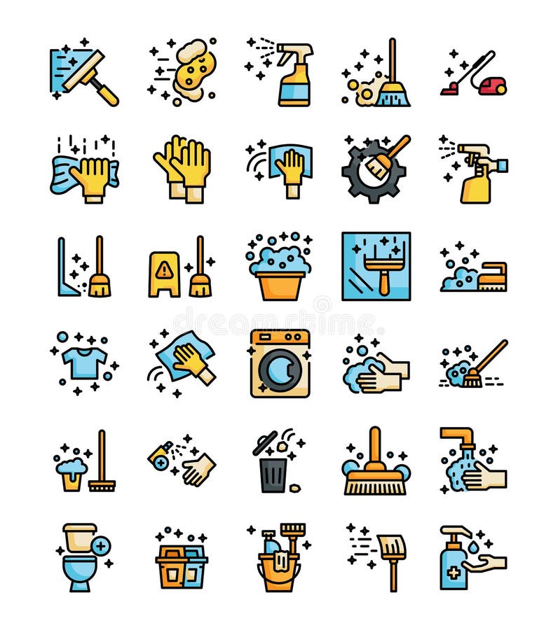 Cleaning Filled Outline Icons Stock Vector - Illustration of shine ...