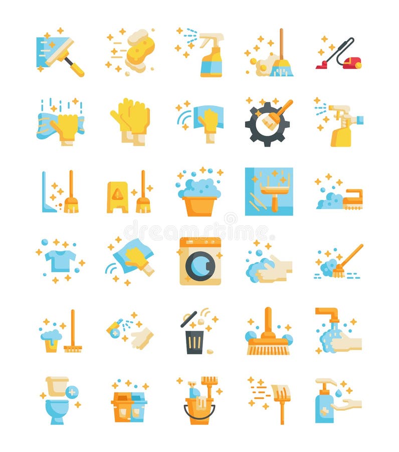Cleaning flat icons stock vector. Illustration of shine - 246011317