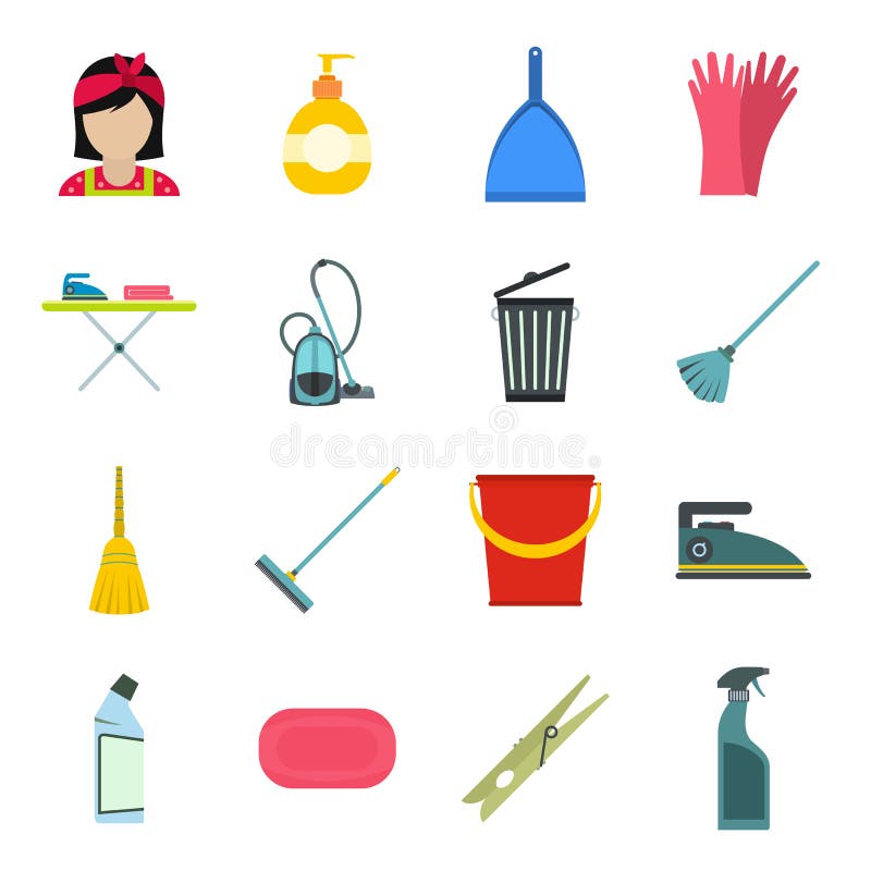 Cleaning flat icons stock illustration. Illustration of clip - 125372075