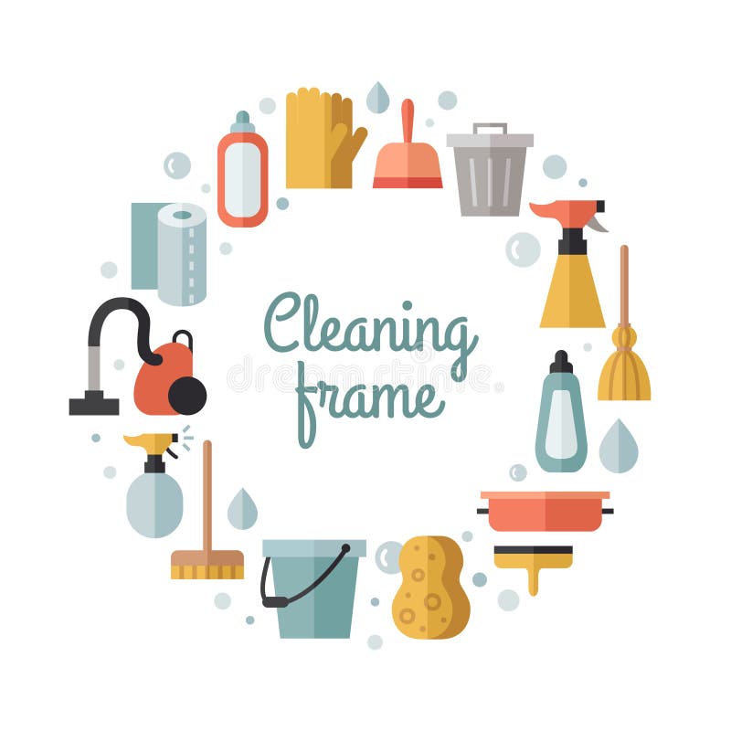 Cleaning Flat Multicolored Vector Circle Frame. Minimalistic Design ... Cleaning Flat Multicolored Vector Circle Frame. Minimalistic Design ...