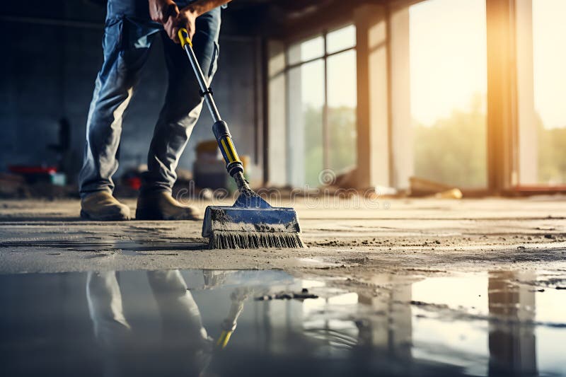 Cleaning the Floor with a Broom. Cleaning Service Concept Stock ...