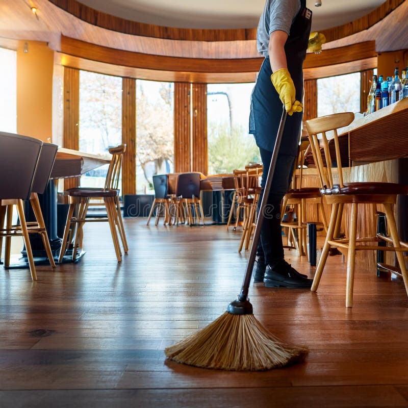 Cleaning the Floor in a Cafe, AI Generated Stock Illustration ...
