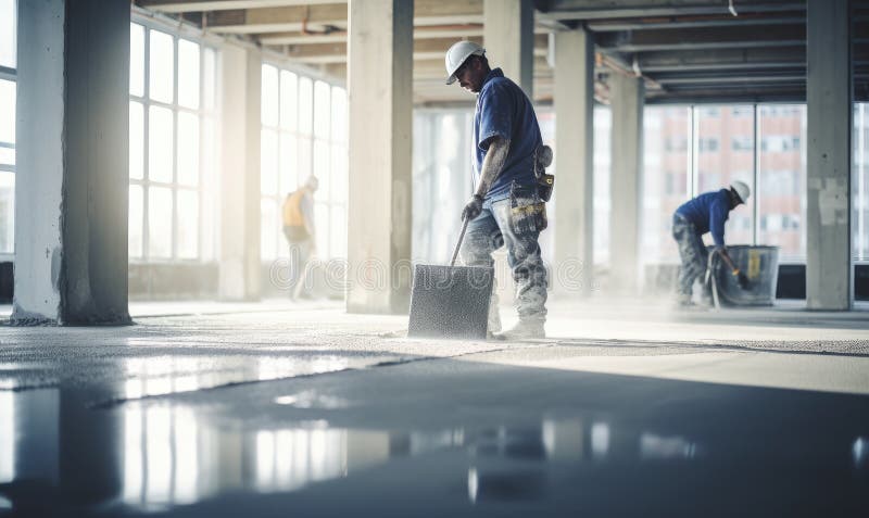 Cleaning the Floor: Two Men Working in a Spacious Office Building Stock ...