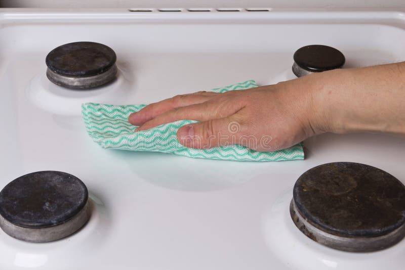 Woman Hand Cleaning Kitchen Cooking Top Stock Photo - Image of ...