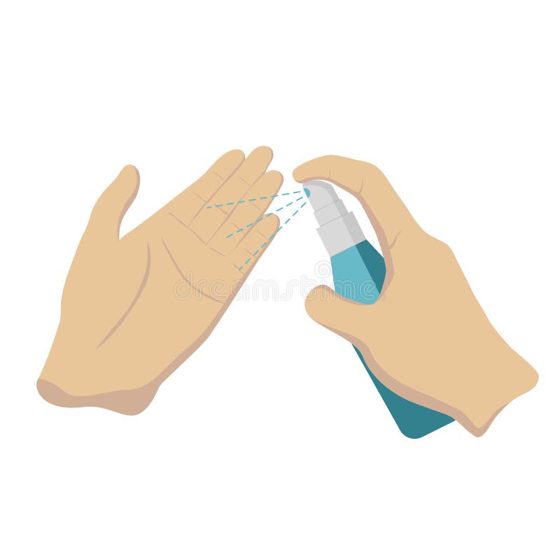 Cleaning a Hand with Alcohol Spray. Stock Vector - Illustration of hand ...