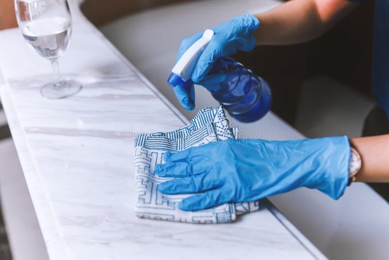 Cleaning Home Table Sanitizing Kitchen Table Surface with Disinfectant ...