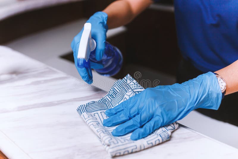 Cleaning Home Table Sanitizing Kitchen Table Surface with Disinfectant ...