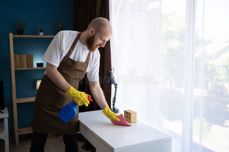 Cleaning Home Table Surface with Disinfectant Spray. Prevention ...