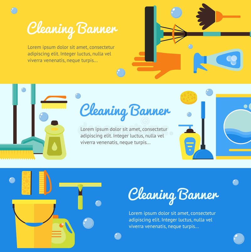 Cleaning Horizontal Banner Set. Vector Stock Vector - Illustration of ...
