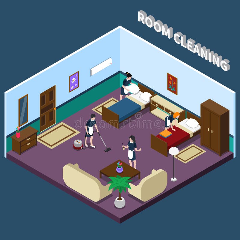 Cleaning Hotel Room Isometric Design Stock Vector - Illustration of ...