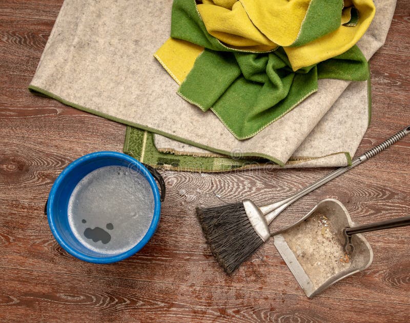 Cleaning the House with a Broom and a Rag Stock Photo - Image of ...