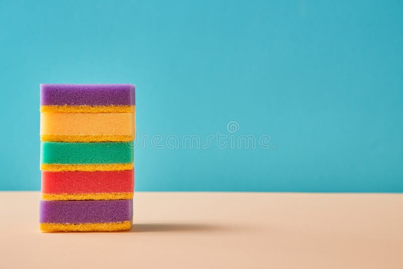 Cleaning. Housekeeping or Cleaning Supplies. Stack of Colourful Sponges ...