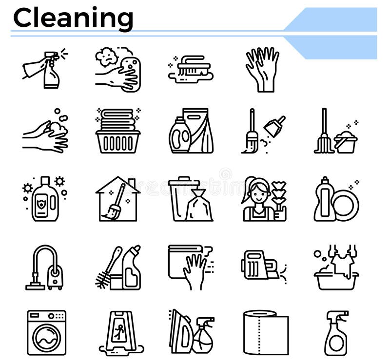 Cleaning outline icon set. stock illustration. Illustration of maid ...