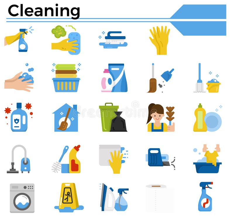 Cleaning Flat Design Icon Set. Stock Vector - Illustration of hygiene ...