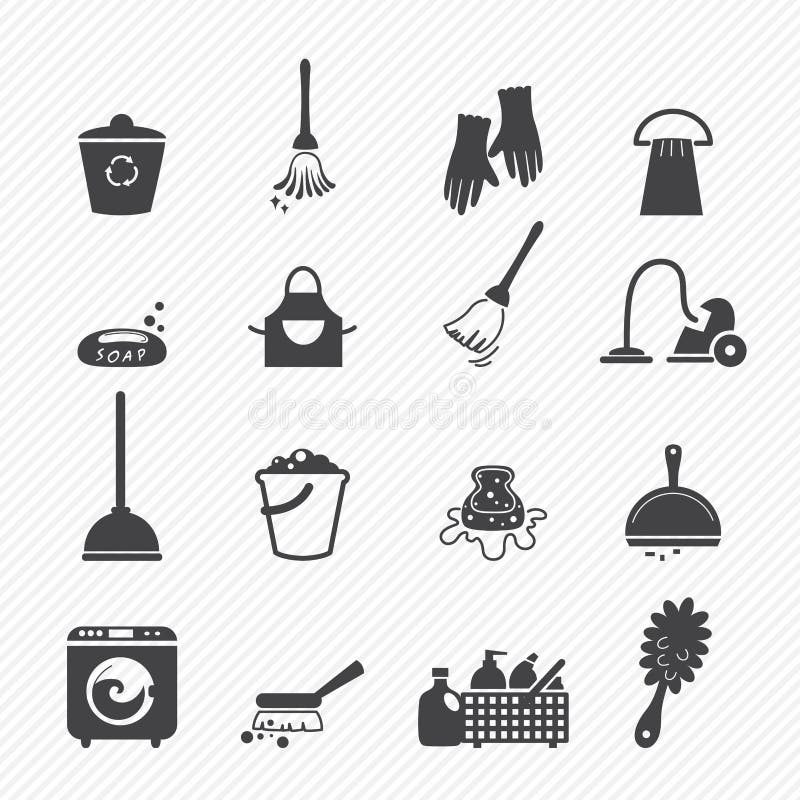 Cleaning Vector Icons Set on Gray. Stock Vector - Illustration of black ...