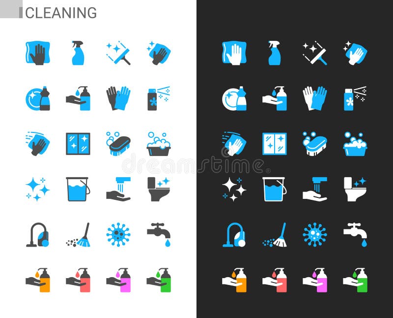 Cleaning Icons Light and Dark Theme Stock Vector - Illustration of ...