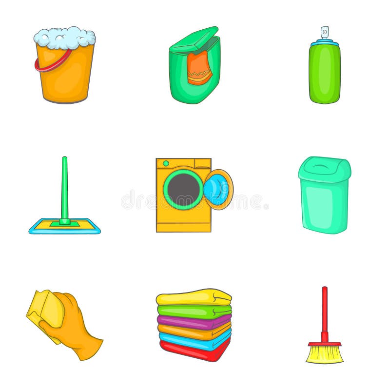 Cleaning Icons Set, Cartoon Style Stock Vector - Illustration of ...