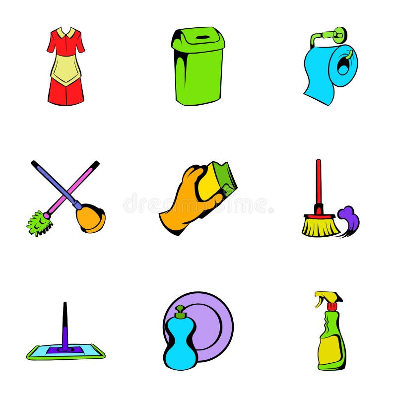 Cleaning Icons Set, Cartoon Style Stock Vector - Illustration of ...