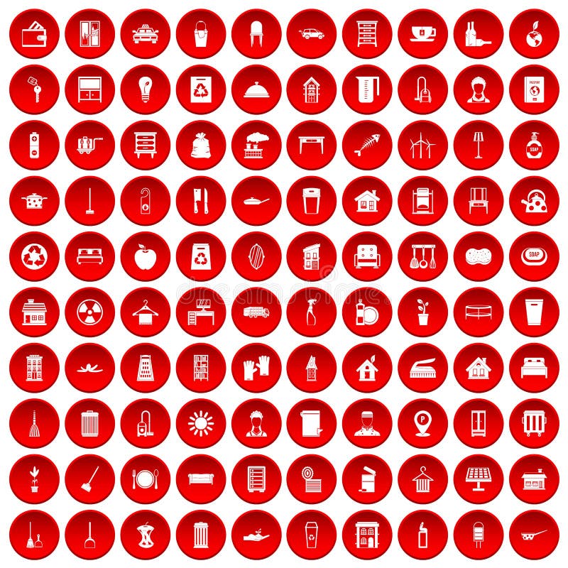 100 cleaning icons set red stock vector. Illustration of ecology - 96603366