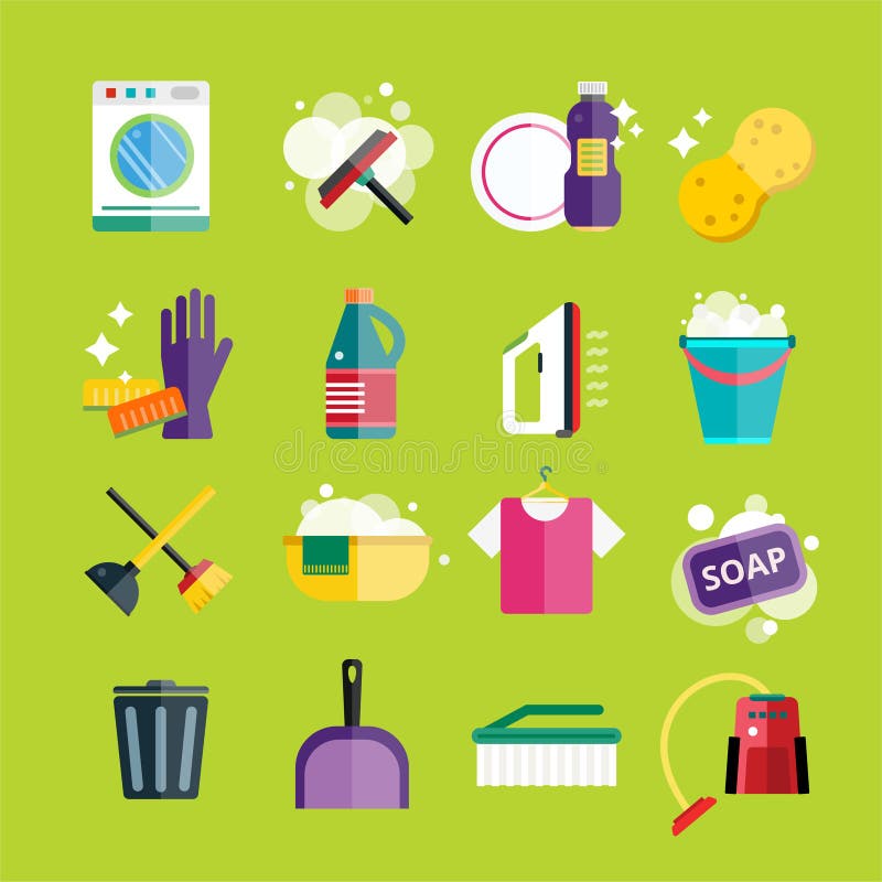 Cleaning Service Banner, Vector Illustration. Flat Style Icons of ...