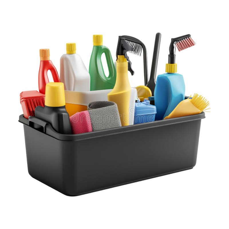 Cleaning Items in a Basket or Container on Transparent Background - Ai ...