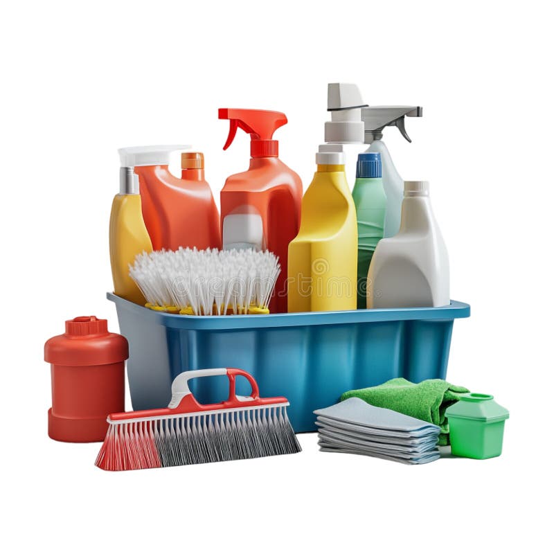 Cleaning Items in a Basket or Container on Transparent Background - Ai ...