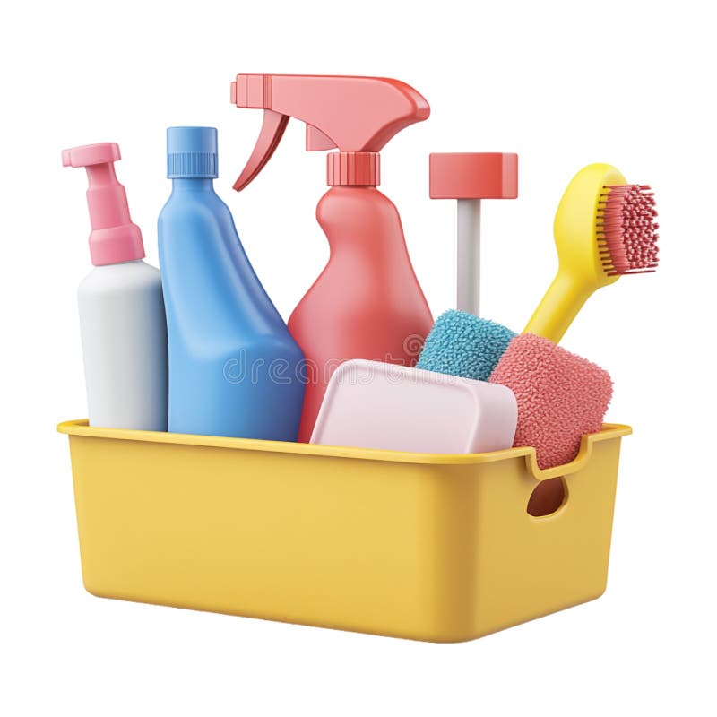Cleaning Items in a Basket or Container on Transparent Background - Ai ...