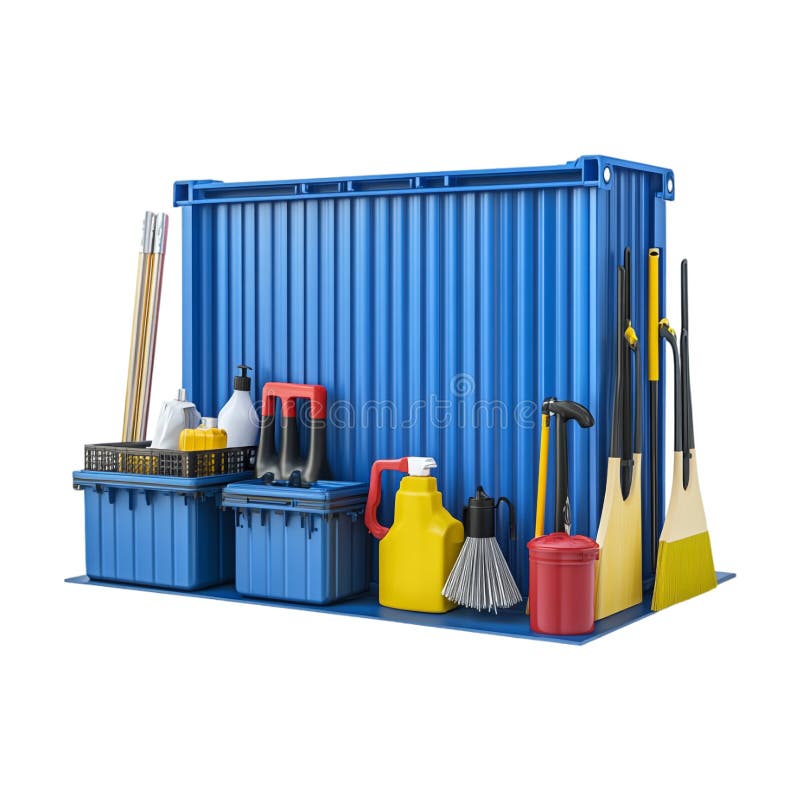 Cleaning Items in a Blue Container on Transparent Background - Ai ...