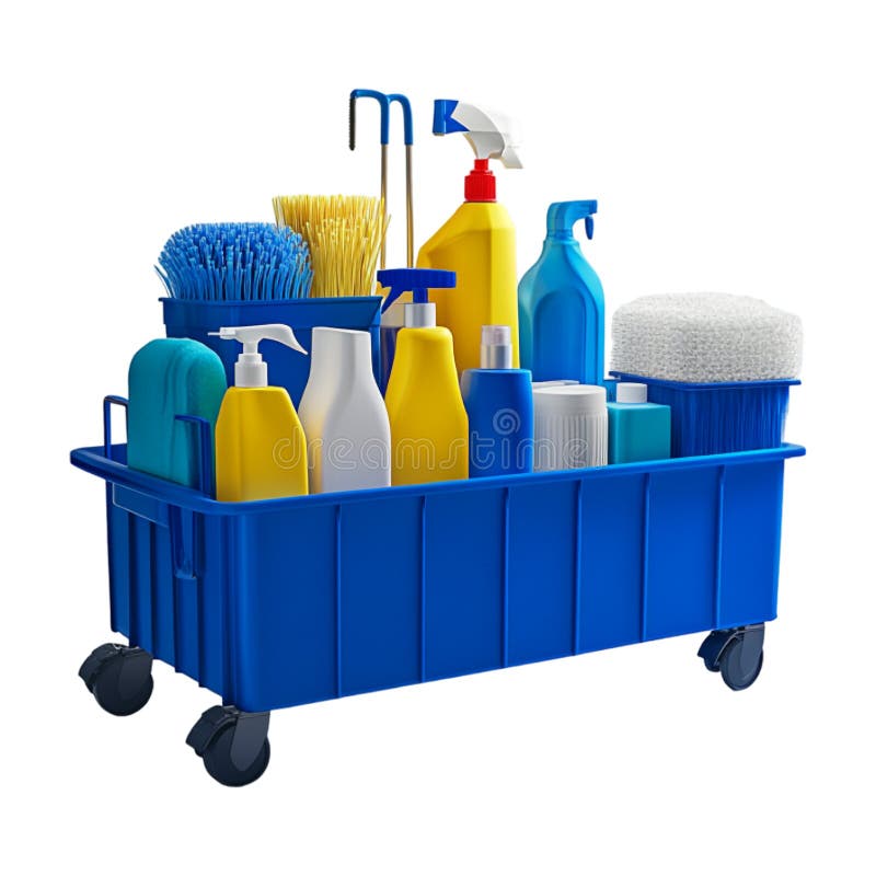 Cleaning Items in a Blue Container on Transparent Background - Ai ...