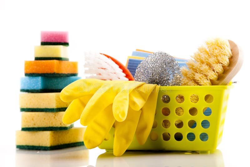 Cleaning Items Set in Basket Isolated Stock Image - Image of fluid ...