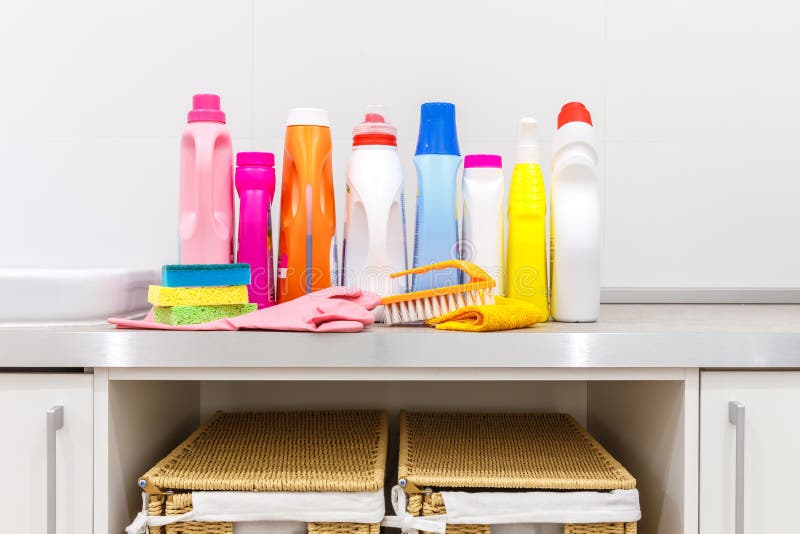 Cleaning Items on the Table in Laundry Room Stock Photo - Image of ...