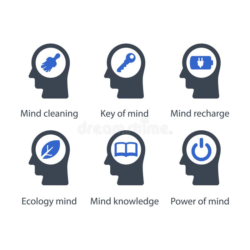Cleaning, Key of Mind, Recharge, Ecology, Knowledge, Power of Mind, Icon Stock Vector ...