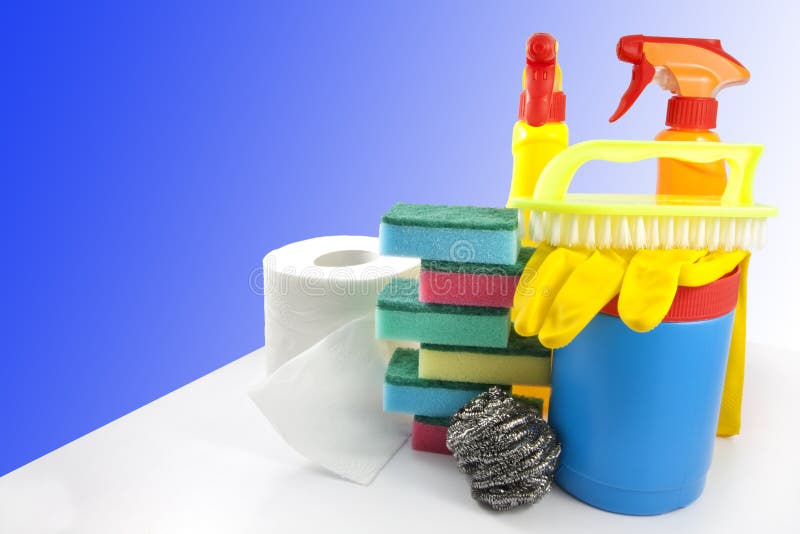 House Cleaning Products Pile on White Background Stock Image - Image of ...