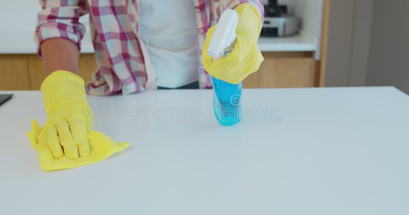 Cleaning the Kitchen. Housekeeper Washes the Kitchen Table. Stock Photo ...