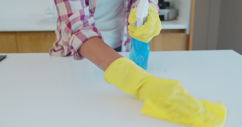 Cleaning the Kitchen. Housekeeper Washes the Kitchen Table. Stock Photo ...