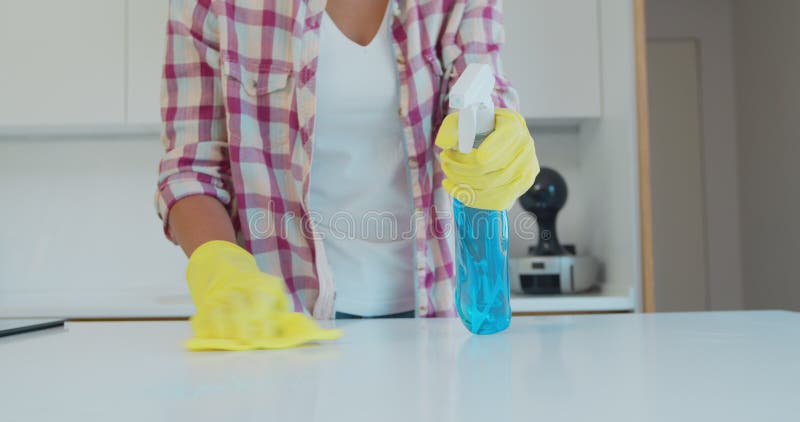Cleaning the Kitchen. Housekeeper Washes the Kitchen Table. Stock Photo ...