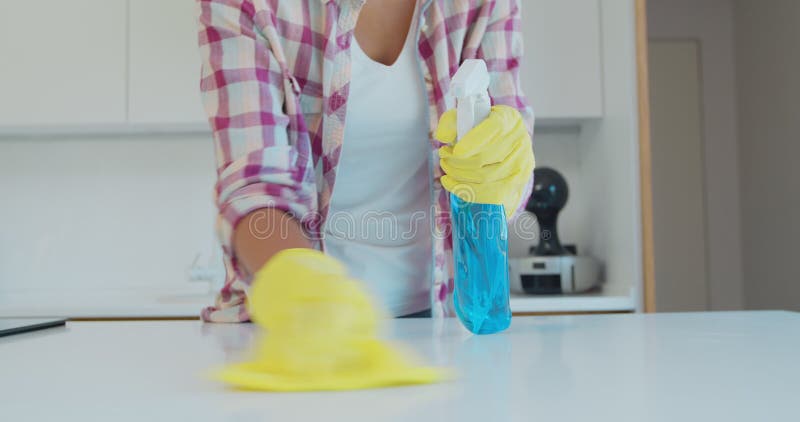 Cleaning the Kitchen. Housekeeper Washes the Kitchen Table. Stock Photo ...