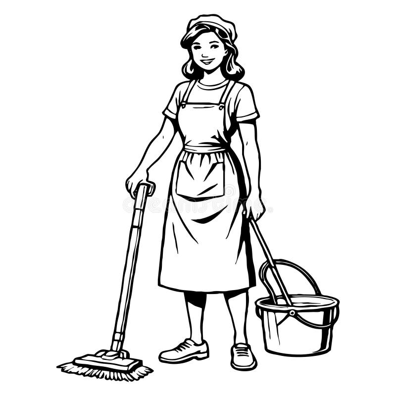 Cleaning Lady . Fictional Character . Black and White Illustration ...