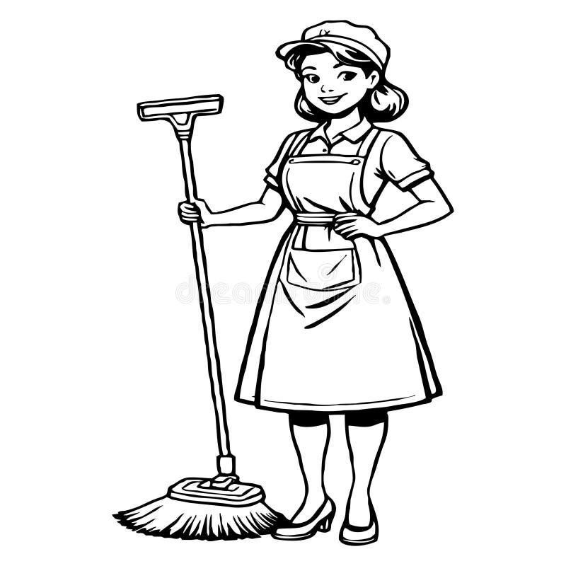 Cleaning Lady . Fictional Character . Black and White Illustration ...