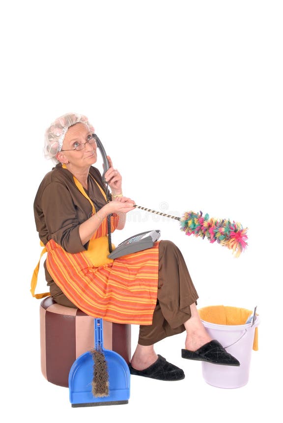Cleaning lady on phone stock photo. Image of sloppy, bucket - 3432718